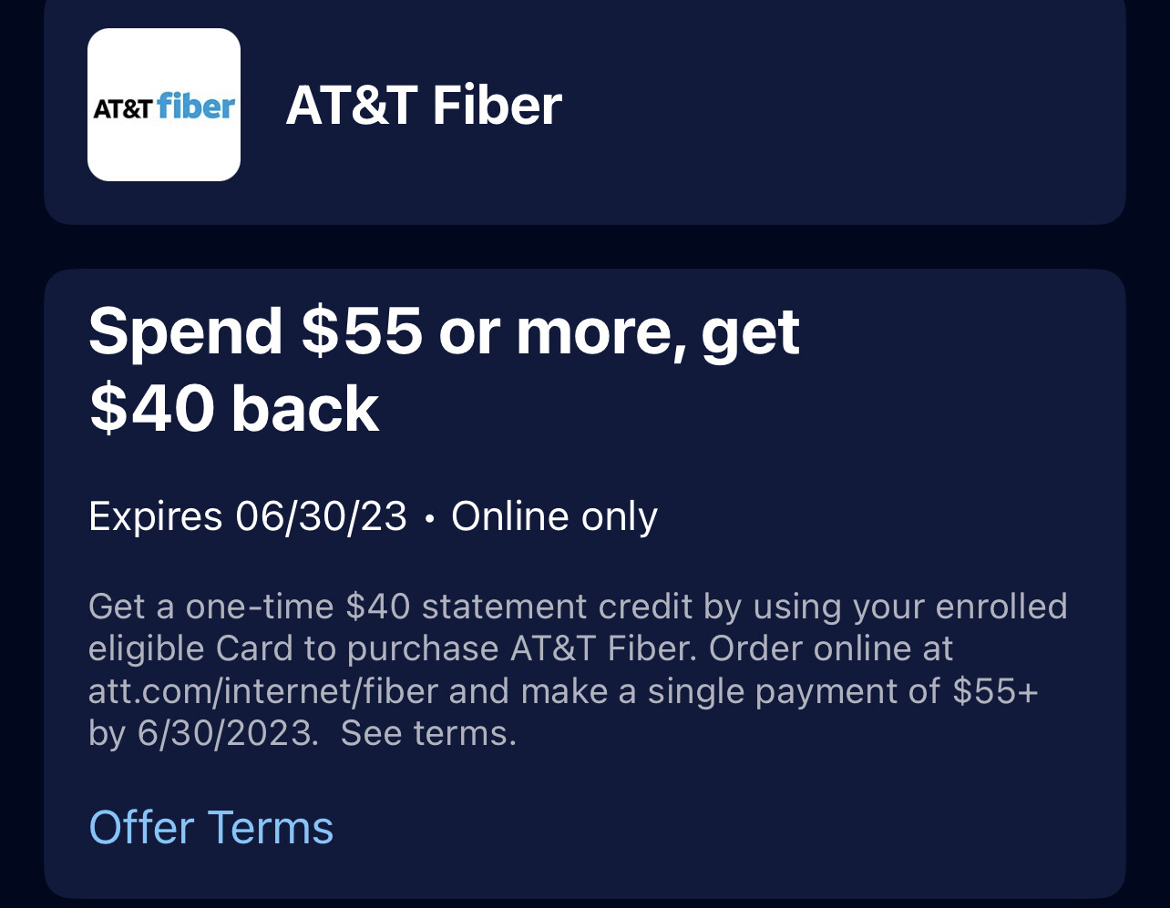 Amex Offer At&t Fiber $55-$40 - 玩卡 - 美卡论坛