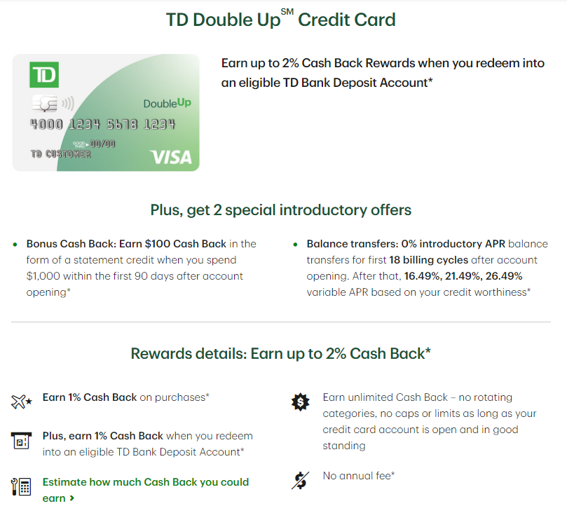 TD 2% Cash Back Card - 信用卡 - 美卡论坛