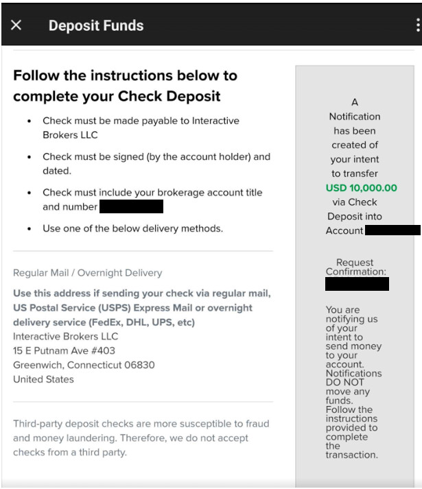 US Checking Account IBKR Initial Deposit US Checking Account IBKR Initial Deposit