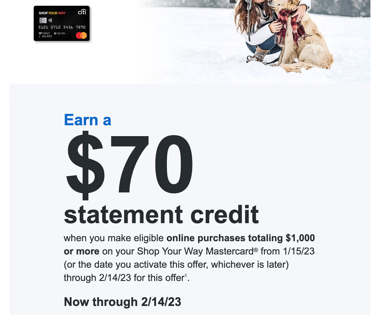 Shop Your Way CITI 新offer: $70 credit after $1000 purchase - 玩卡 - 美卡论坛