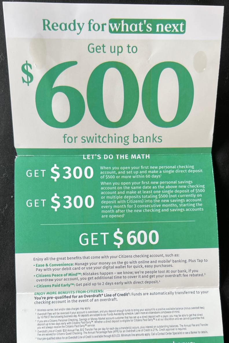 [Targeted] July 2023 Citizens Bank $600 checking + saving - 银行账户 - 美卡论坛