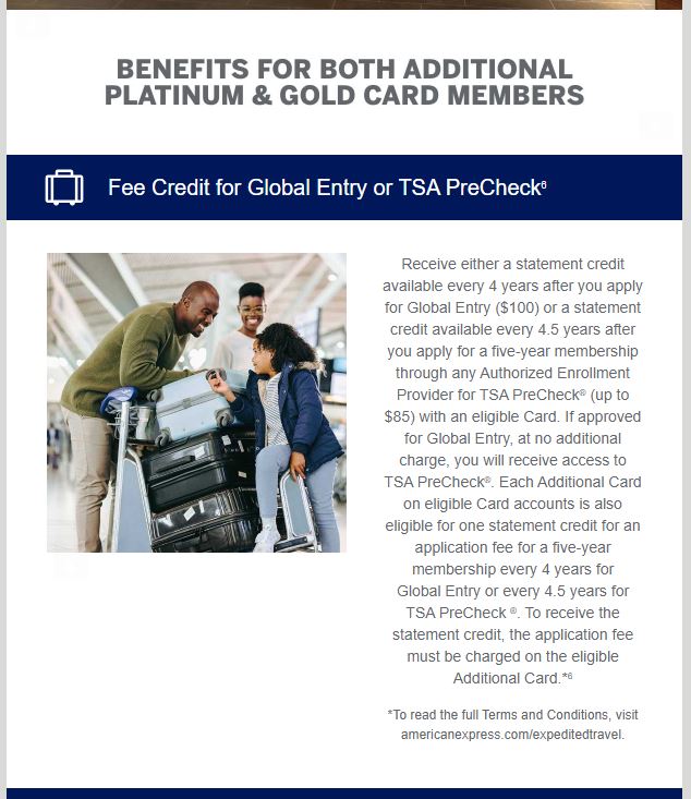 AMEX 白金卡的每张(白金、金)副卡也都有单独的 Global Entry / TSAPre 报销？ - 信用卡 - 美卡论坛