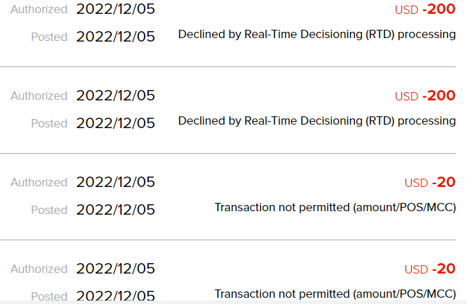 visa prepaid card 被封？ Declined by RTD // Transaction not permitted ...