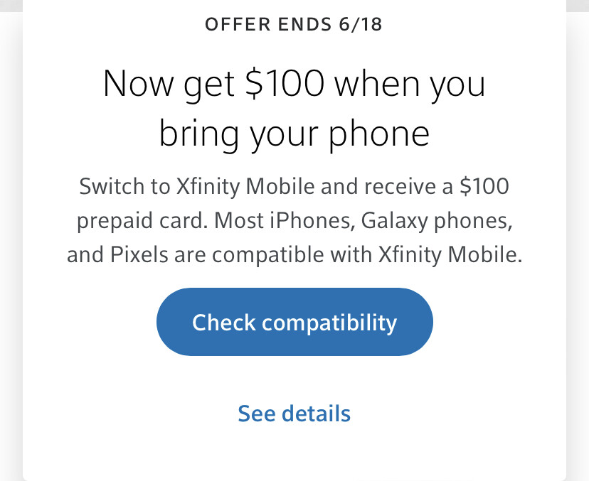 [BYOD $100 7/25/2023到期] 安利一个Xfinity Mobile BYOD的羊毛+可叠加xfinity reward ...