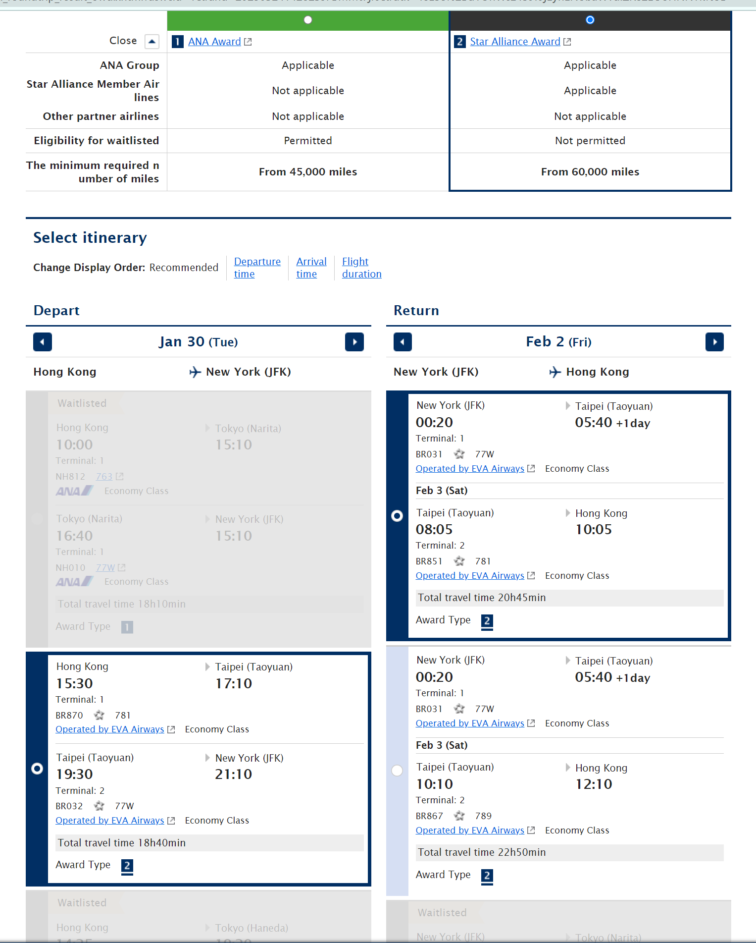 ana hkg出发可以兑换星盟，jfk出发只能兑换ana waitlist - 航空常旅客 - 美卡论坛